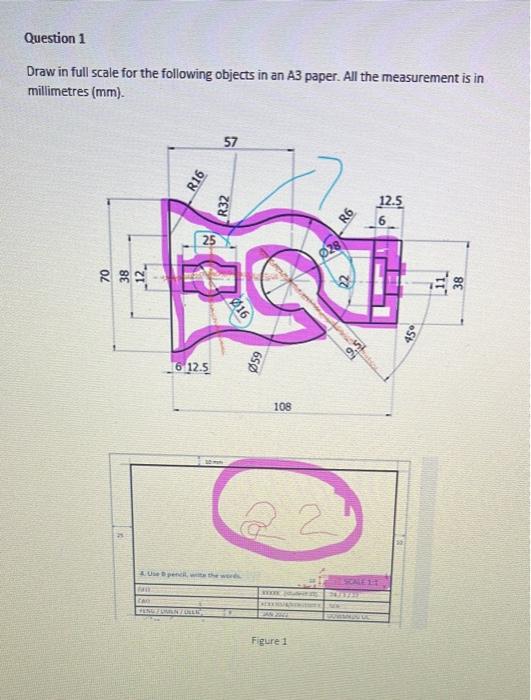 Solved Draw in full scale for the following objects in an A3 | Chegg.com
