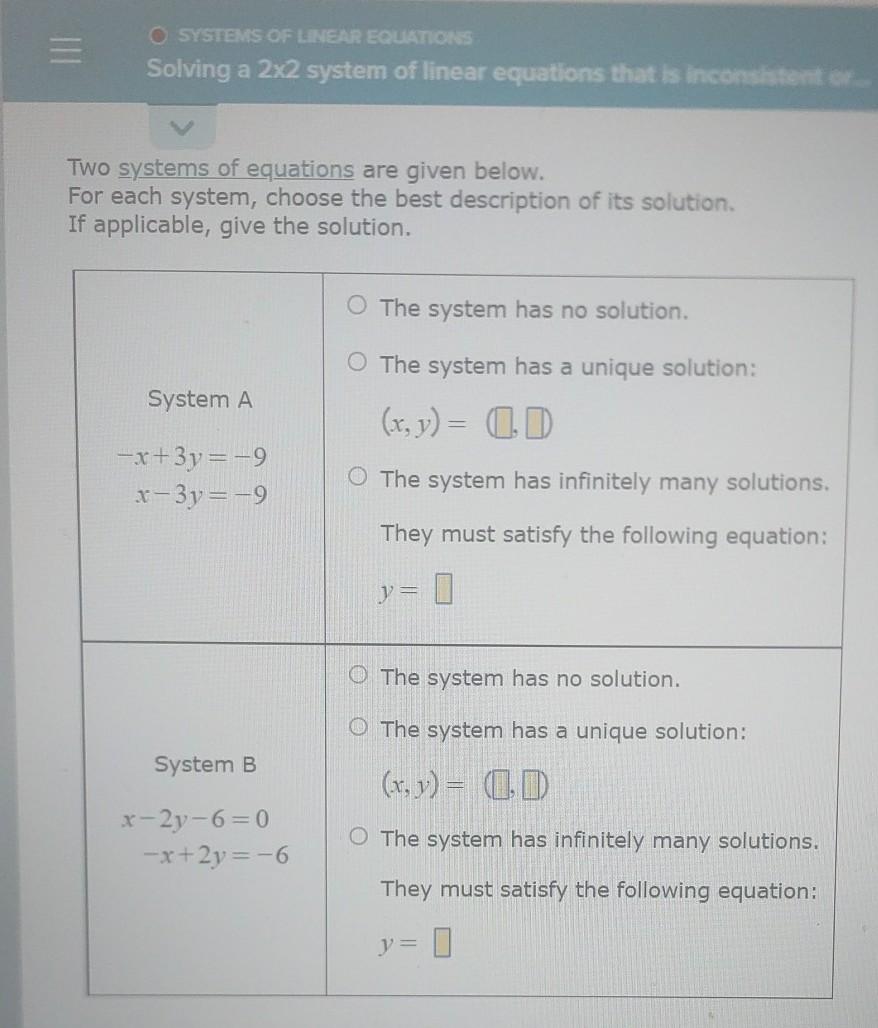 Solved O SYSTEMS OF LINEAR EQUATIONS Solving a 2x2 system of | Chegg.com