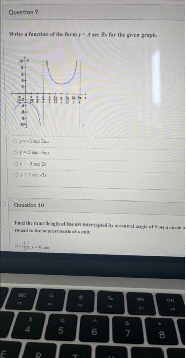 Solved Write a function of the form y=AsecBx for the given | Chegg.com
