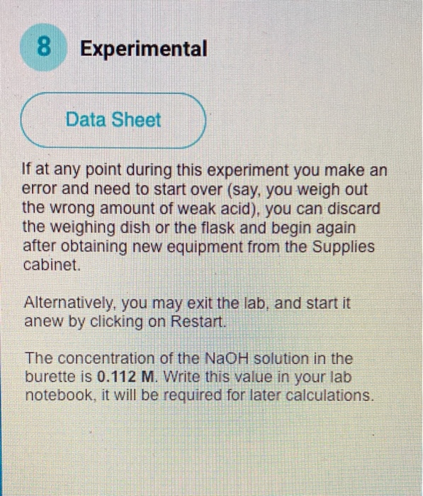 Solved 8 Experimental Data Sheet If at any point during this | Chegg.com