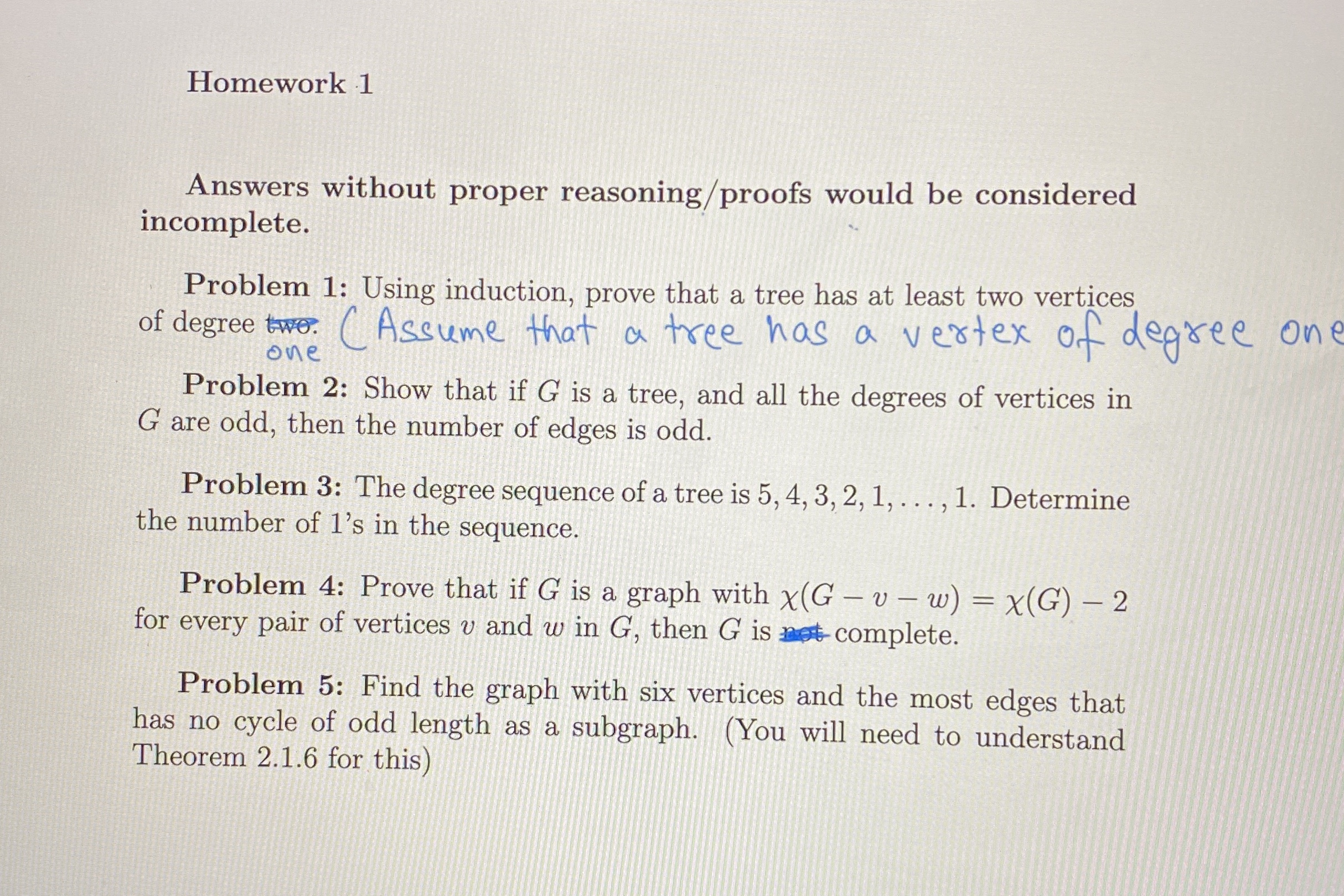 Solved Homework 1Answers without proper reasoning/proofs | Chegg.com