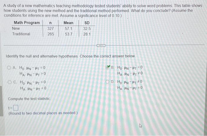 Solved A study of a new mathematics teaching methodology | Chegg.com