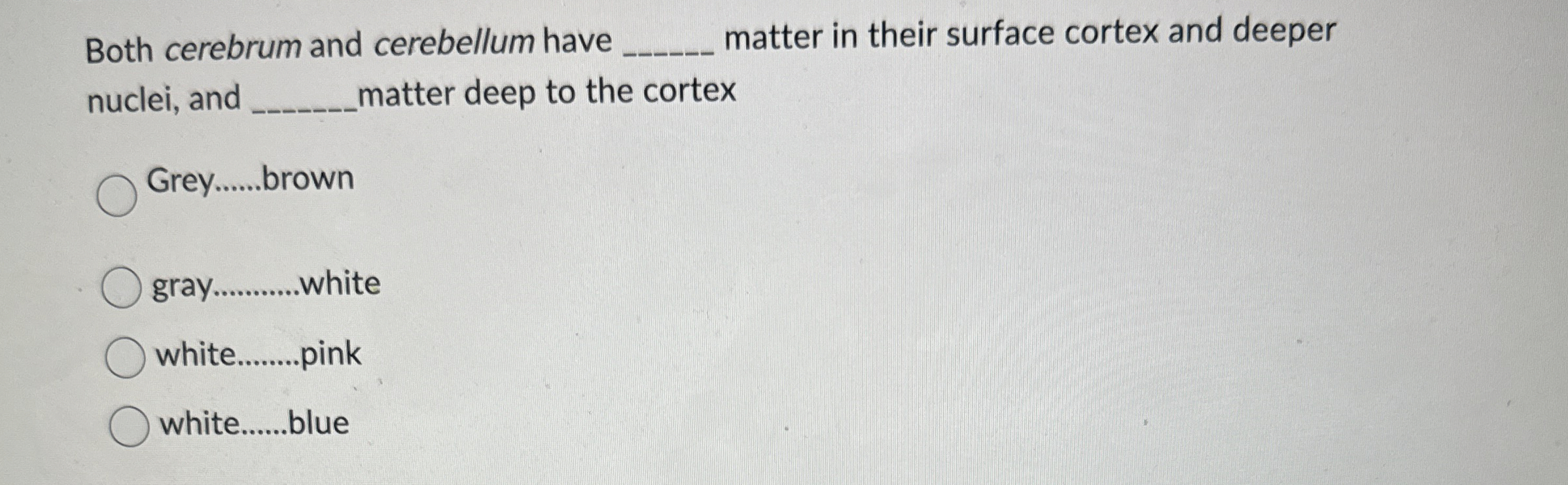Both cerebrum and cerebellum have q, ﻿matter in their | Chegg.com