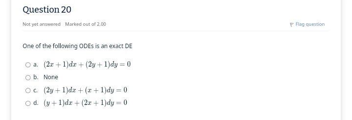 Question 20Not yet answered Marked out of 2.00Flag | Chegg.com