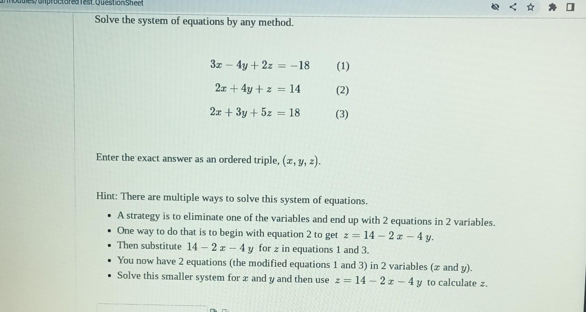 Solved Solve the system of equations by any method. | Chegg.com