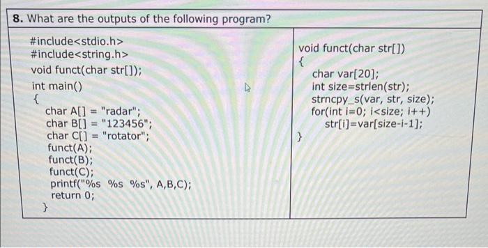 Solved 8. What are the outputs of the following program? | Chegg.com