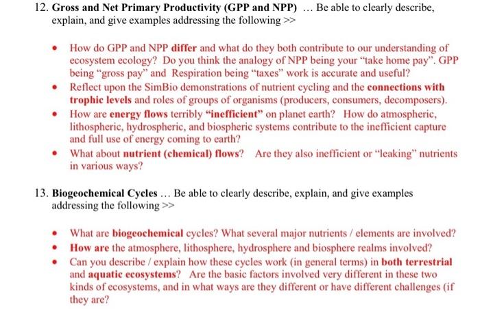Solved 12. Gross and Net Primary Productivity (GPP and NPP) | Chegg.com