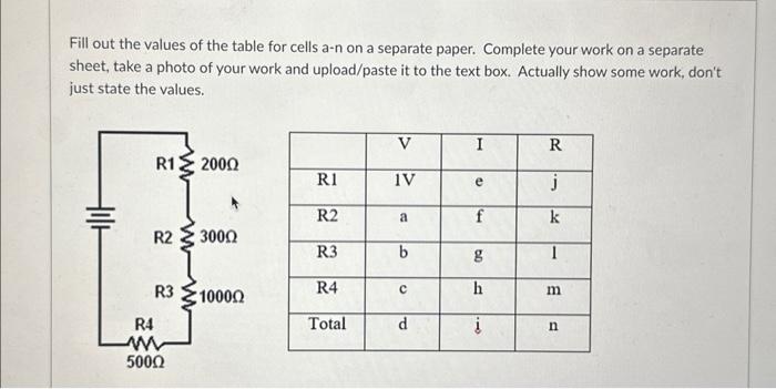 Solved Fill out the values of the table for cells a-n on a | Chegg.com