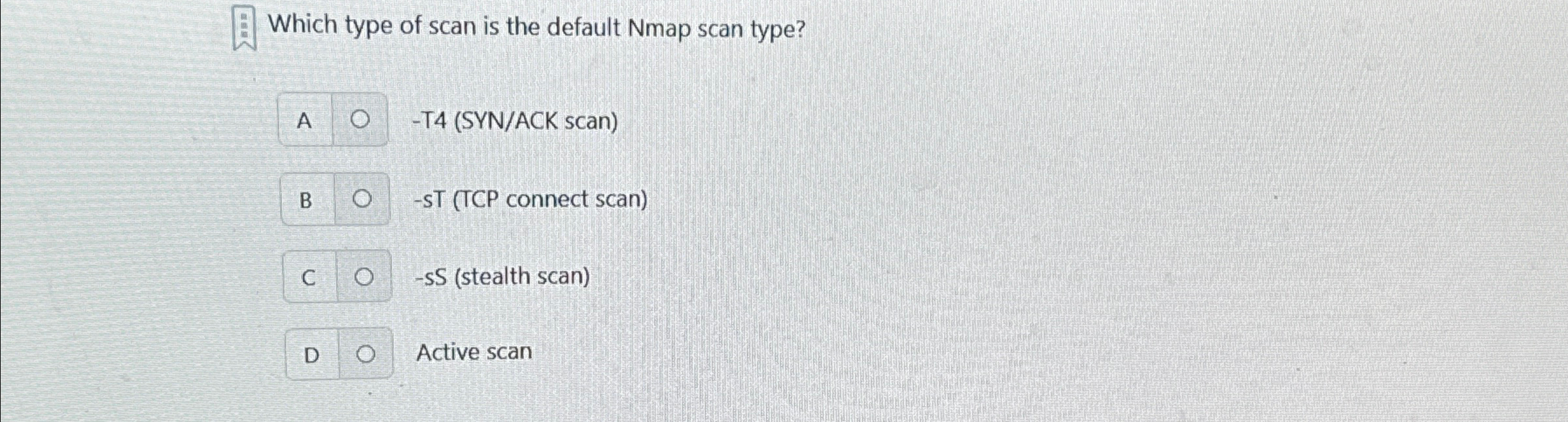 Solved Which type of scan is the default Nmap scan | Chegg.com