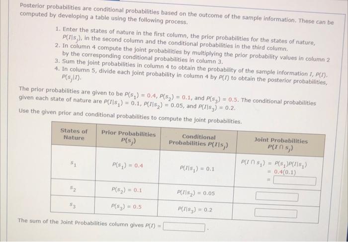 Solved Posterior probabilities are conditional probabilities | Chegg.com