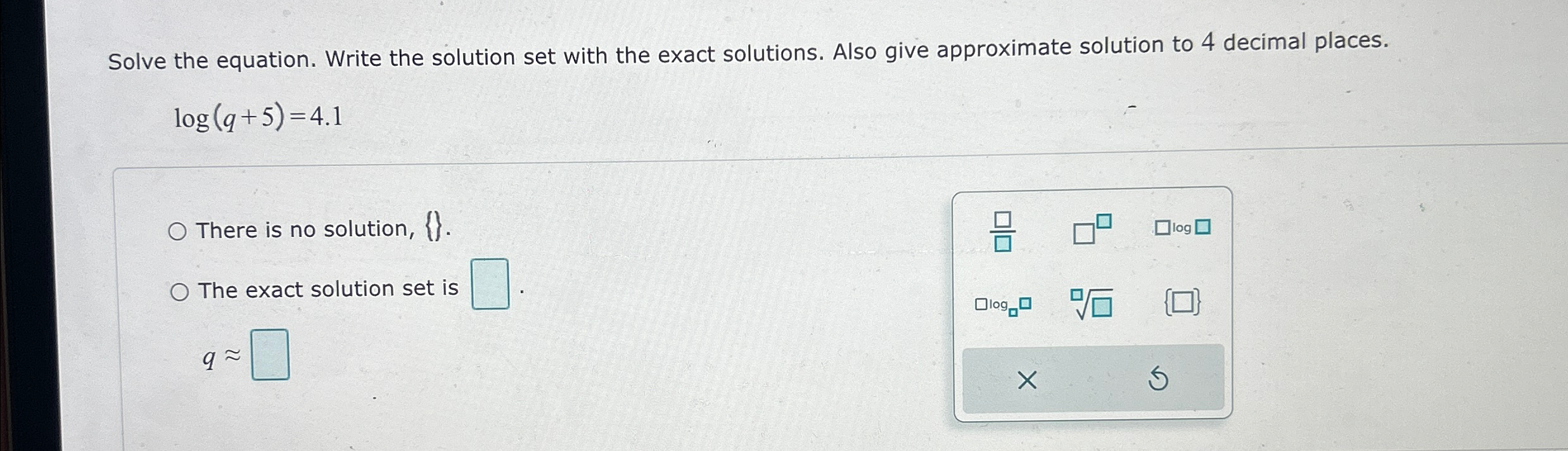 Solved Solve the equation. Write the solution set with the | Chegg.com