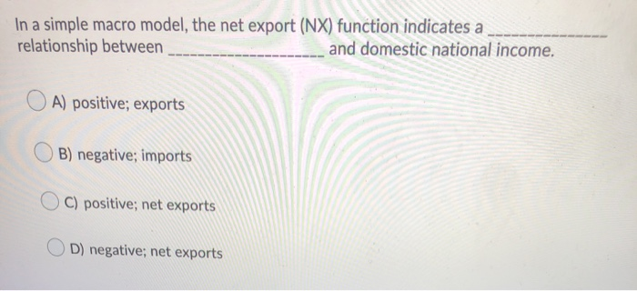 Solved In a simple macro model, the net export (NX) function | Chegg.com