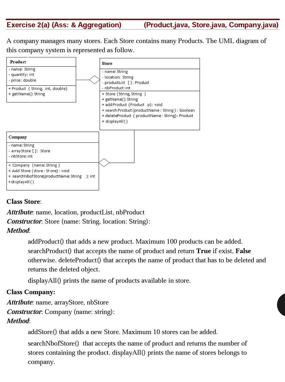 Solved Exercise 2(a) (Ass: & Aggregation) (Product.java, | Chegg.com