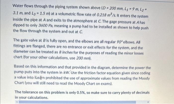 Solved Water flows through the piping system shown above | Chegg.com