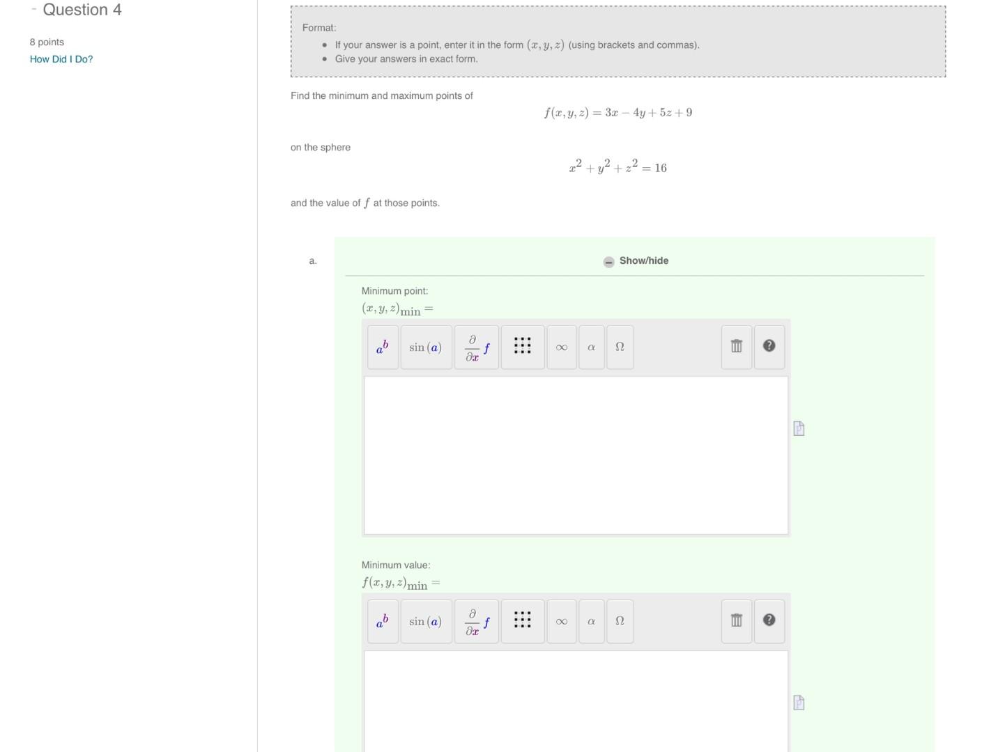 Solved Format: - If your answer is a point, enter it in the | Chegg.com