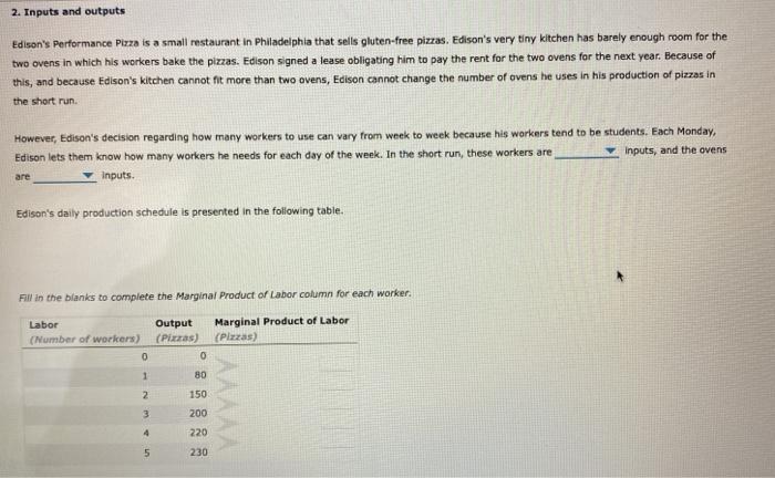 Solved 2. Inputs and outputs Edison's Performance Pizza is a | Chegg.com