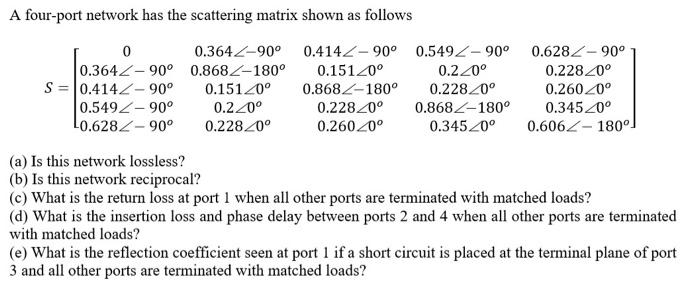Solved A four-port network has the scattering matrix shown | Chegg.com