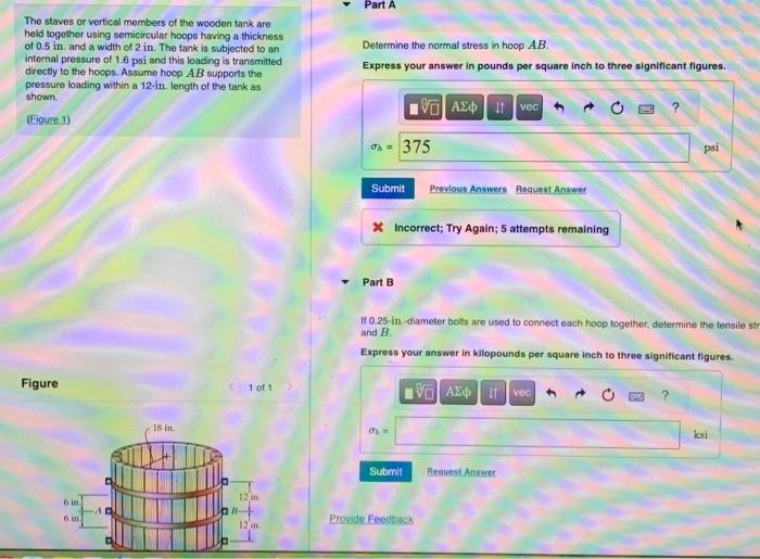 Solved The staves or vertical members of the wooden tank are | Chegg.com