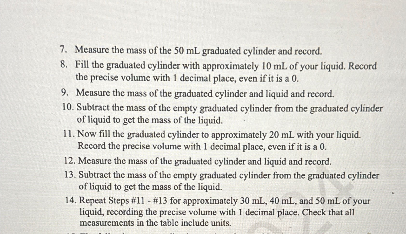 Solved Measure the mass of the 50mL ﻿graduated cylinder and | Chegg.com