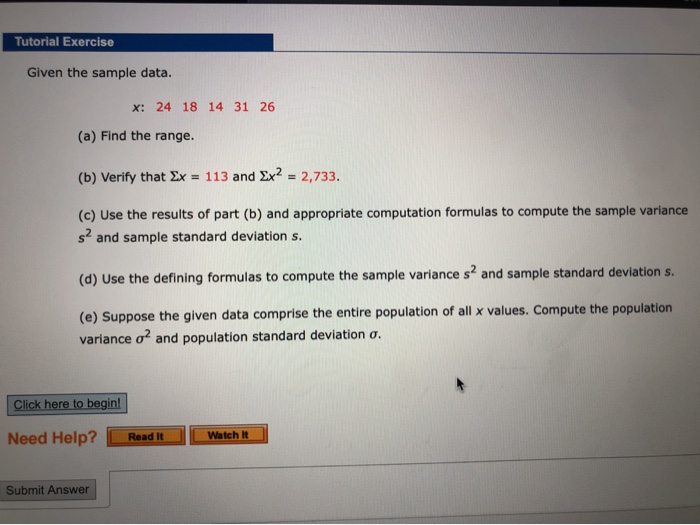 Solved Tutorial Exercise Given the sample data. X: 24 18 14 | Chegg.com