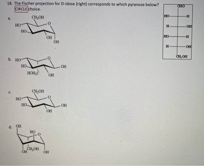 Solved CHO 18. The Fischer projection for D-idose (right) | Chegg.com