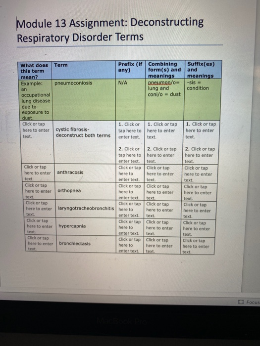 Solved Module 13 Assignment: Deconstructing Respiratory | Chegg.com
