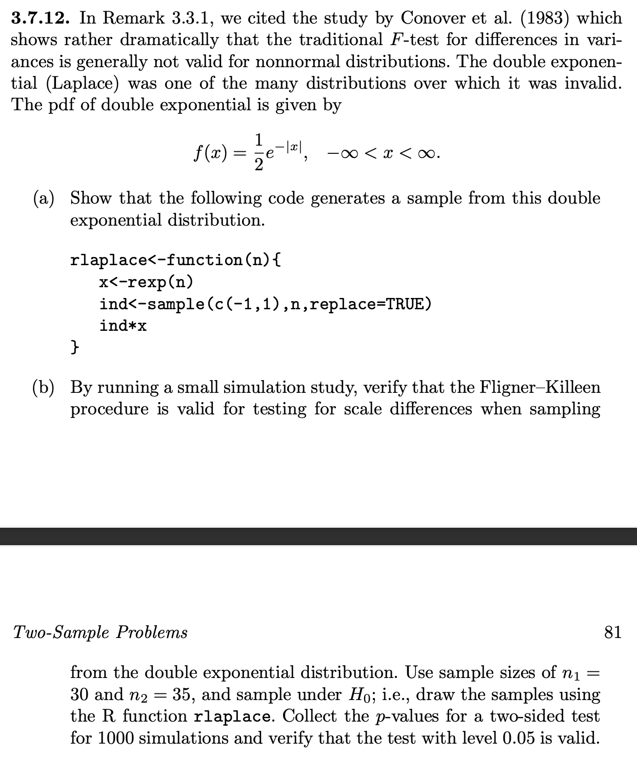 Solved Use R please. 3.7.12. ﻿In Remark 3.3.1, ﻿we cited the | Chegg.com