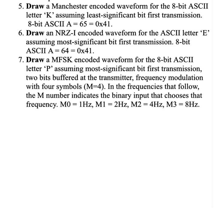 Solved 5. Draw a Manchester encoded waveform for the 8-bit | Chegg.com