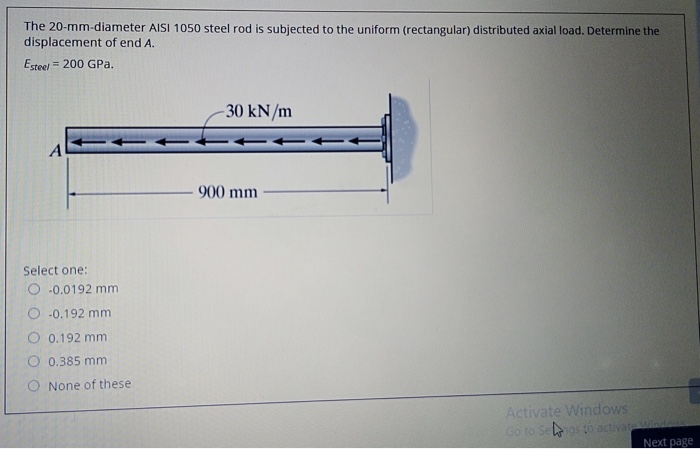 Solved The 20-mm-diameter AISI 1050 steel rod is subjected | Chegg.com