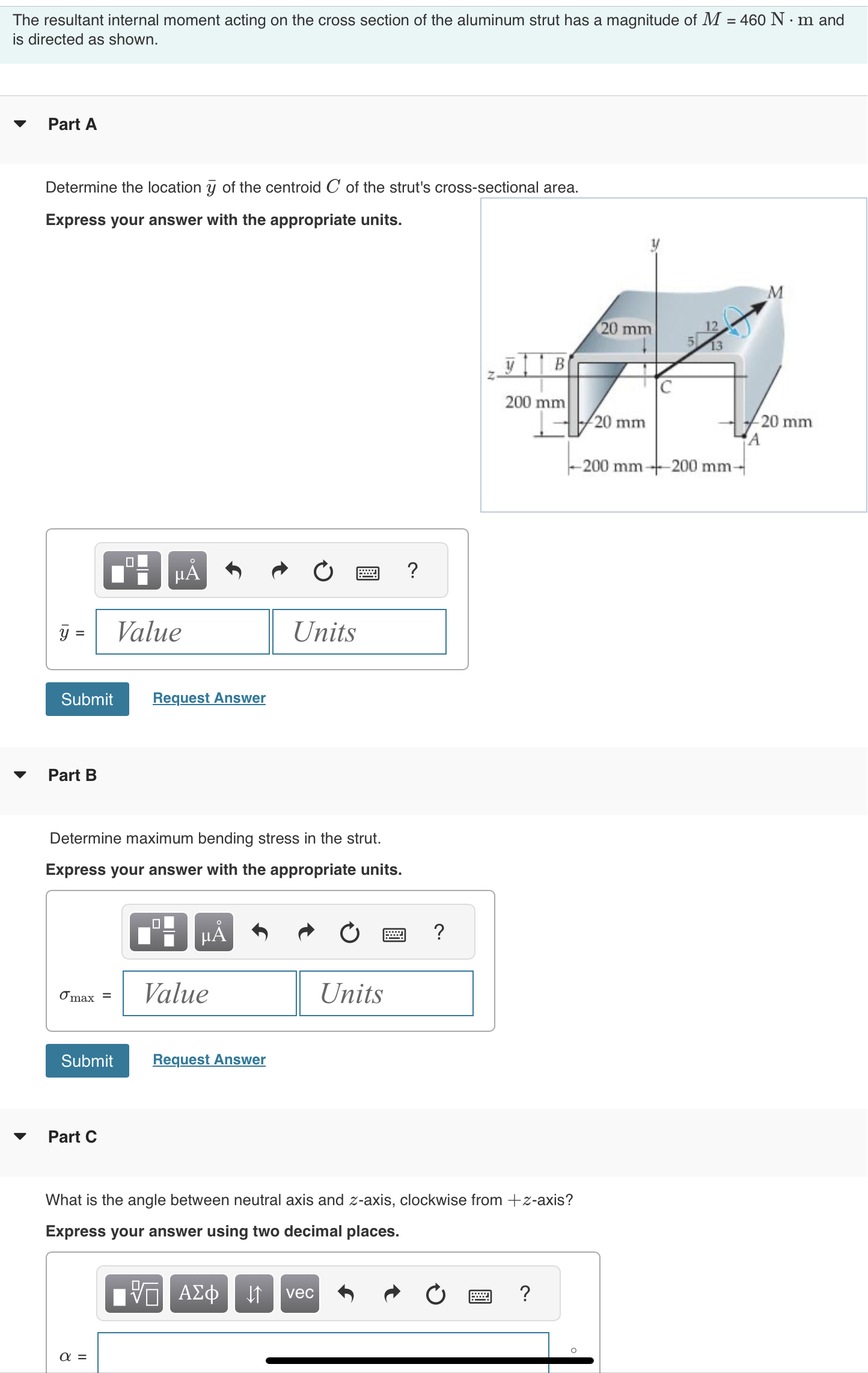 Solved The resultant internal moment acting on the cross | Chegg.com