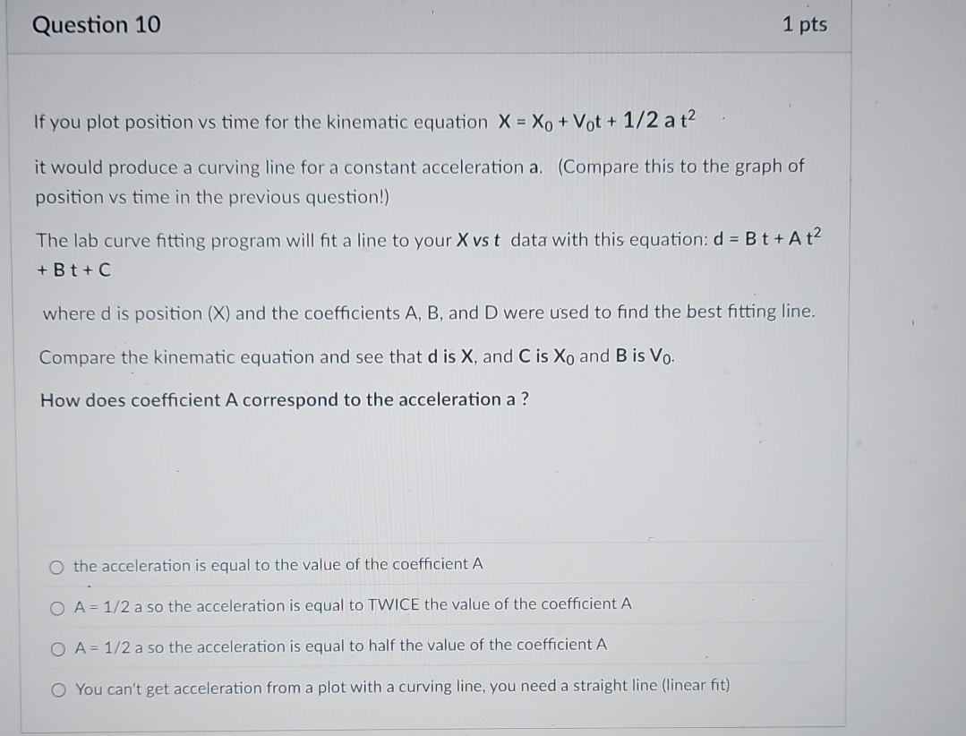 Solved If you plot position vs time for the kinematic | Chegg.com