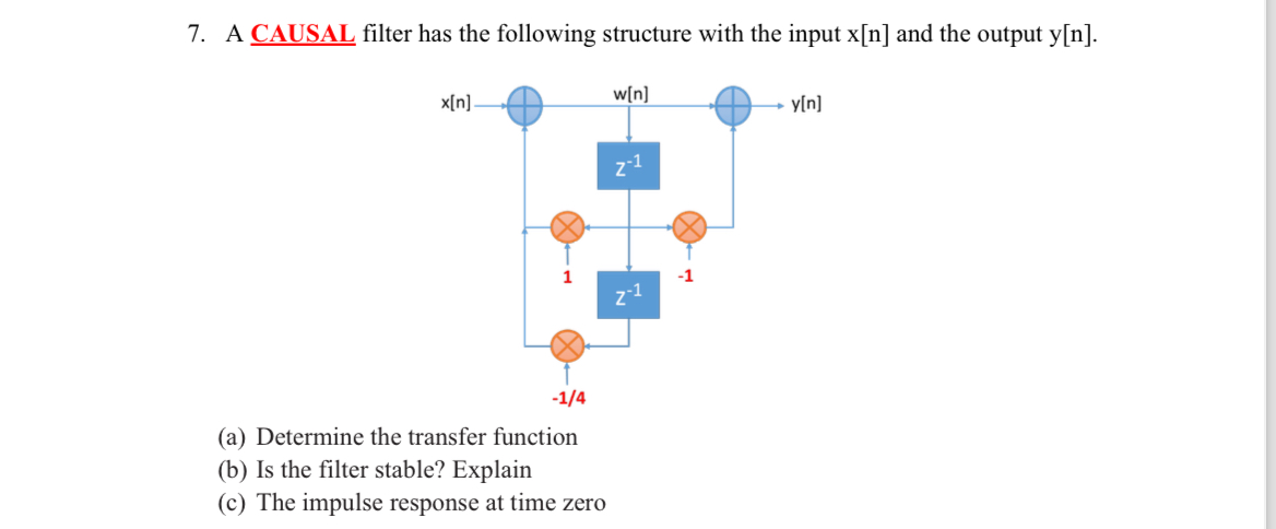Solved A CAUSAL filter has the following structure with the | Chegg.com