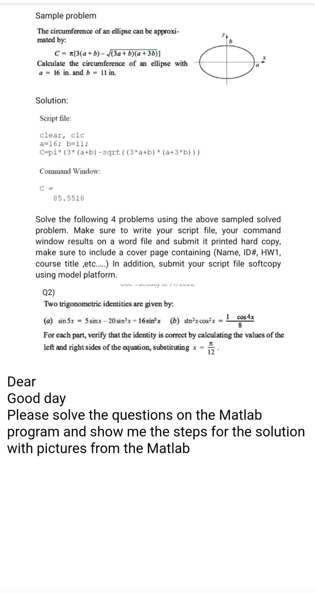 Solved Sample problem The circumference of an ellipse can be | Chegg.com