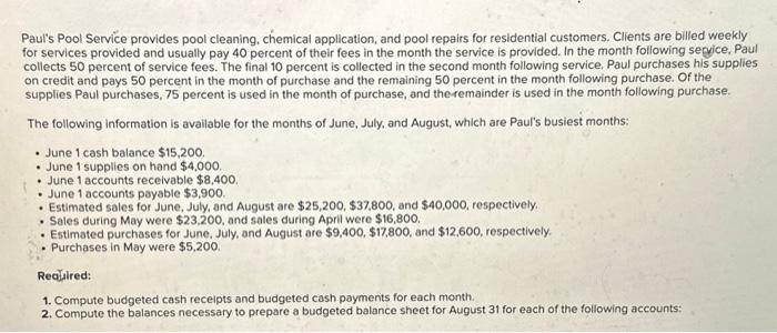 Paul's Pool Service provides pool cleaning, chemical | Chegg.com