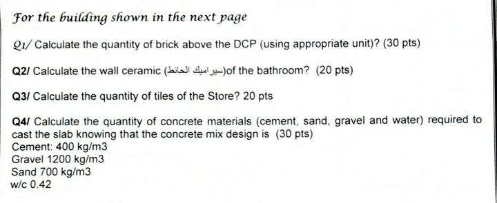 Solved For the building shown in the next page Q1/ Calculate | Chegg.com