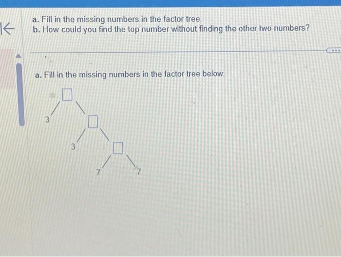 Solved a. Fill in the missing numbers in the factor tree. b. | Chegg.com