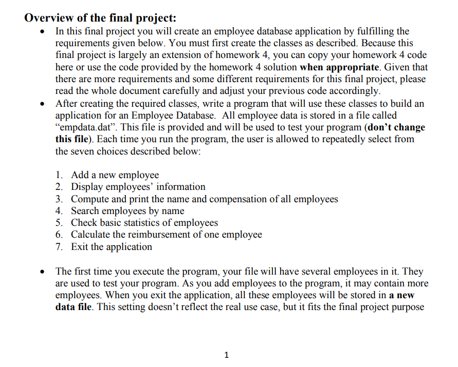 Solved Overview of the final project:In this final project | Chegg.com
