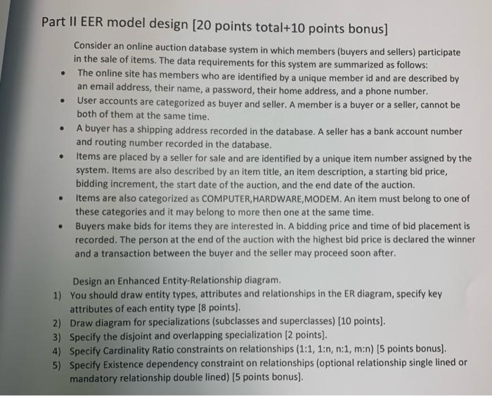 Solved Part II EER model design [20 points total+10 points | Chegg.com