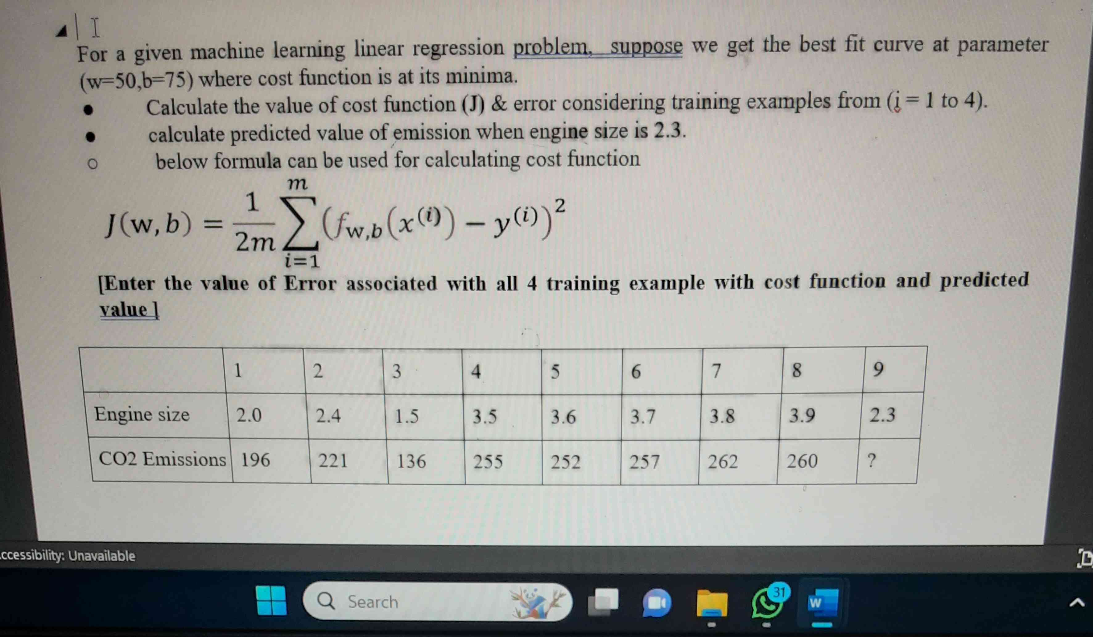 Solved For A Given Machine Learning Linear Regression