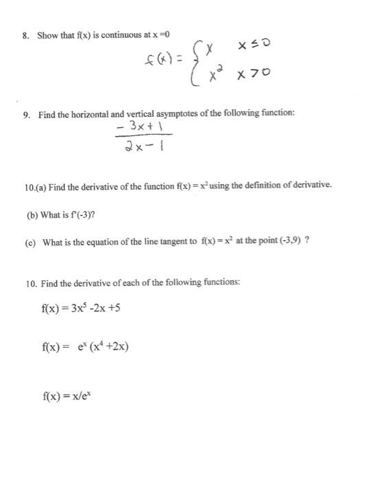 Solved 8. Show that f(x) is continuous at x=0 | Chegg.com