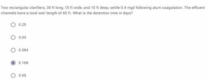 Solved Two rectangular clarifiers, each 30 ft long, 15 ft | Chegg.com