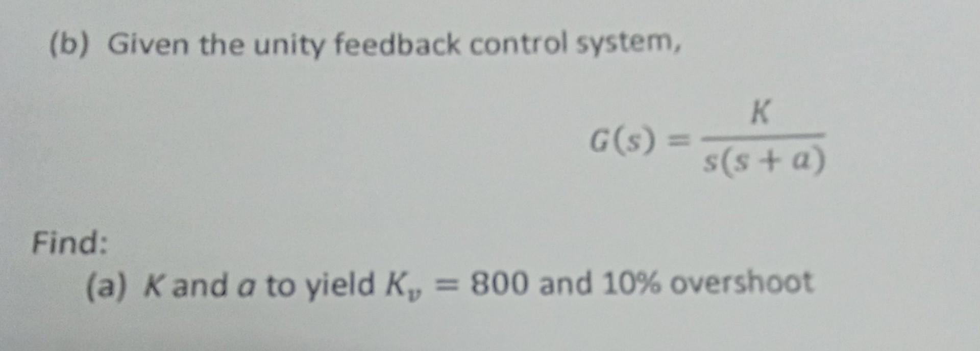 Solved (b) Given the unity feedback control system, | Chegg.com
