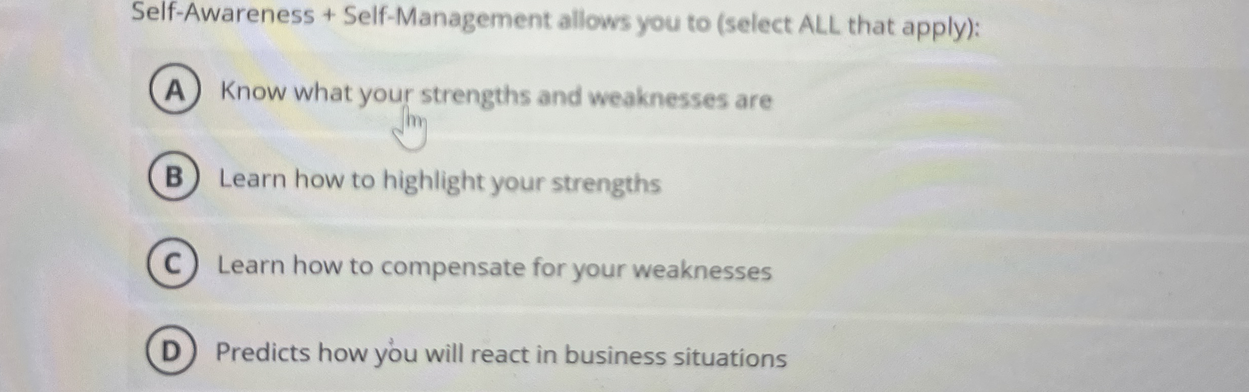 Self-Awareness + ﻿Self-Management allows you to | Chegg.com