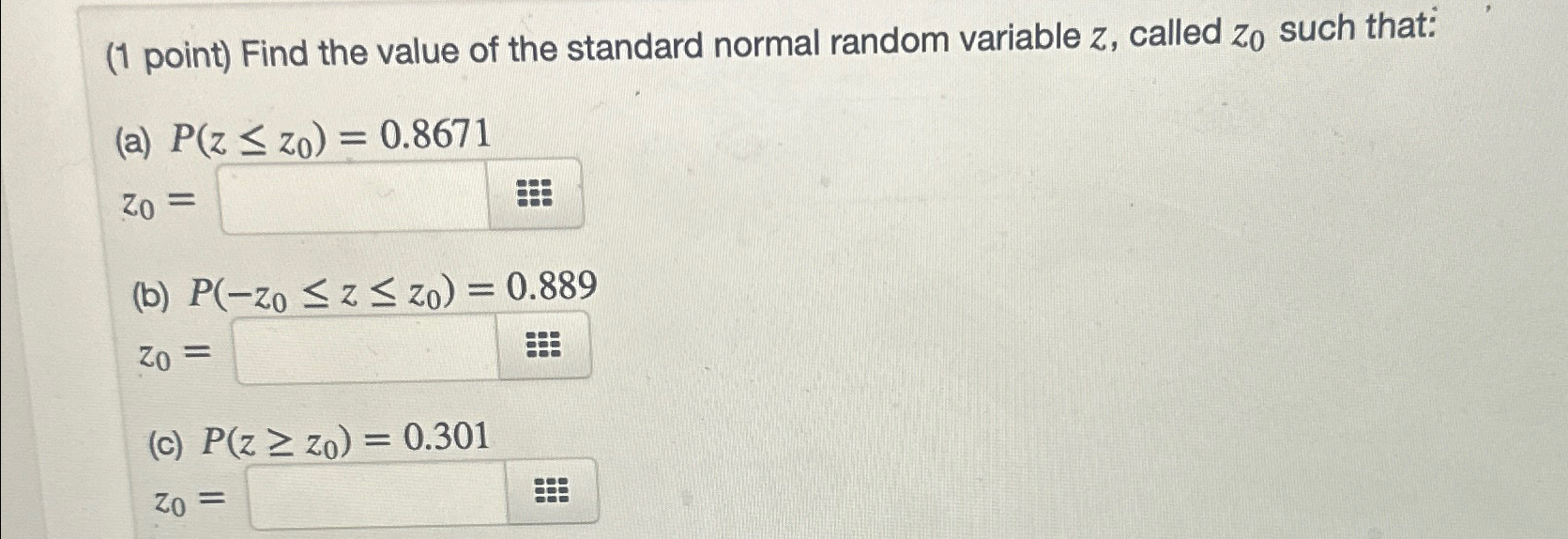 Solved ( 1 ﻿point) ﻿Find the value of the standard normal | Chegg.com