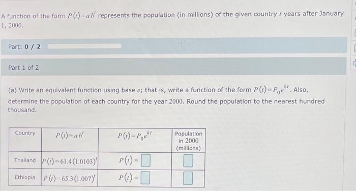 Solved A function of the form P(t)=abt represents the | Chegg.com