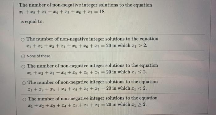 Solved The number of non-negative integer solutions to the | Chegg.com