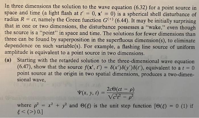 Solved In three dimensions the solution to the wave equation | Chegg.com