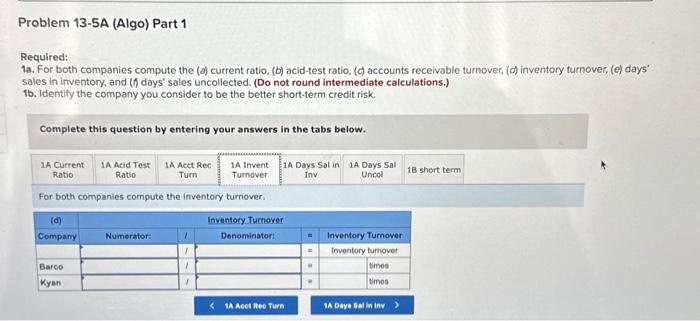 Solved Required information Problem 13-5A (Algo) Comparative | Chegg.com