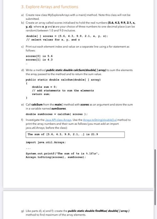 Solved 3. Explore Arrays and functions a) Create new class | Chegg.com