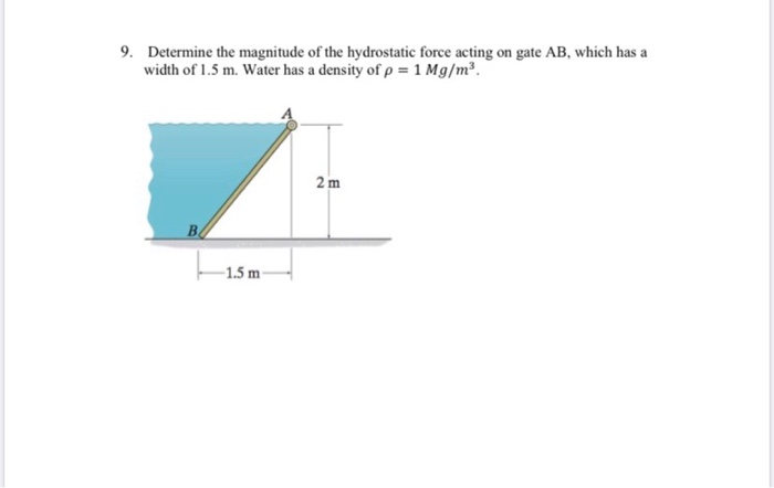 Solved 9. Determine the magnitude of the hydrostatic force | Chegg.com